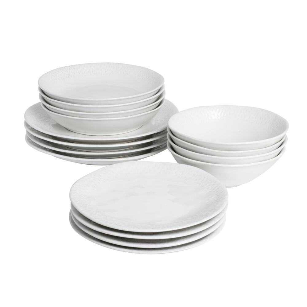 Malmo White Teardrop Dinner Set 12 Piece - 4 Settings with Cereal Bowls ...
