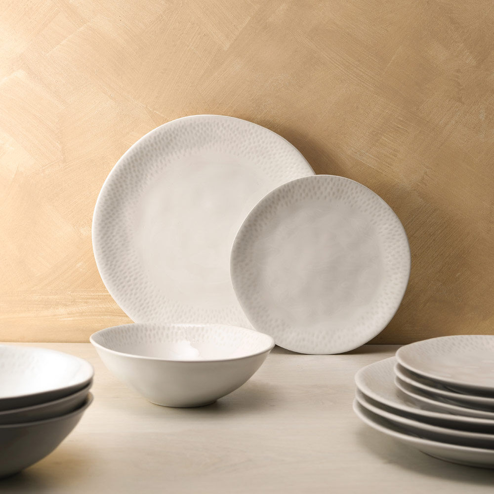 Malmo White Teardrop Dinner Set with Cereal Bowls 12 Piece - 4 Settings ...