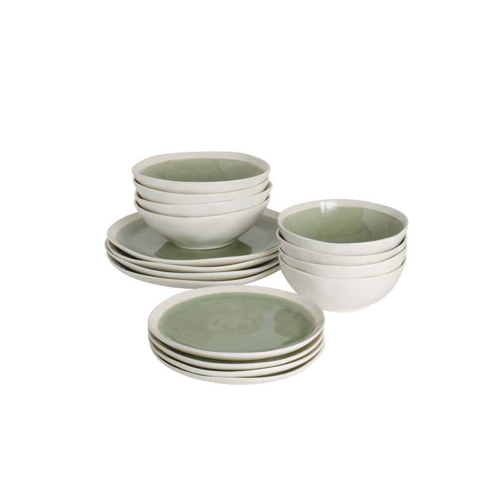 Sonoma Green Stoneware Dinner Set 16 Piece - 4 Settings | Stoneware ...