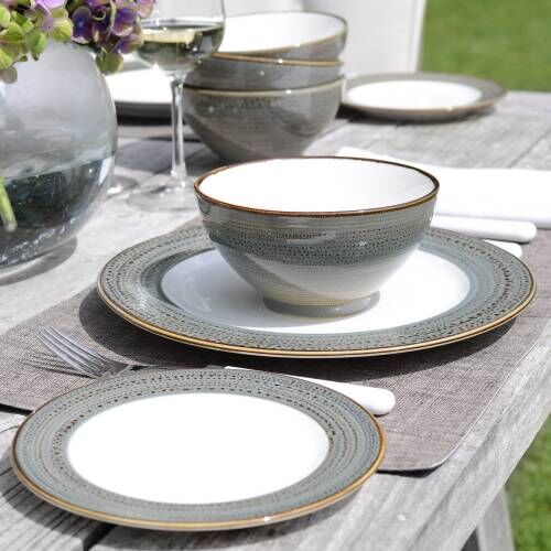 Oslo Rim Stoneware Dinner Set with Cereal Bowls 12 Piece - 4 Settings ...