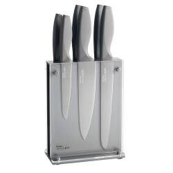 Designpro Titanium Knife Set with Grey Acrylic Block 6 Piece Charcoal ...