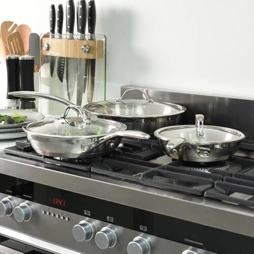 Professional Stainless Steel Frying Pan Set Uncoated 3 Piece ...